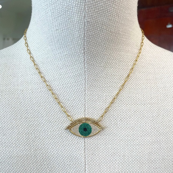 Habaha Paris | Jewelry | Habaha Paris Green Crystal Eye Wlashes Pendent ...